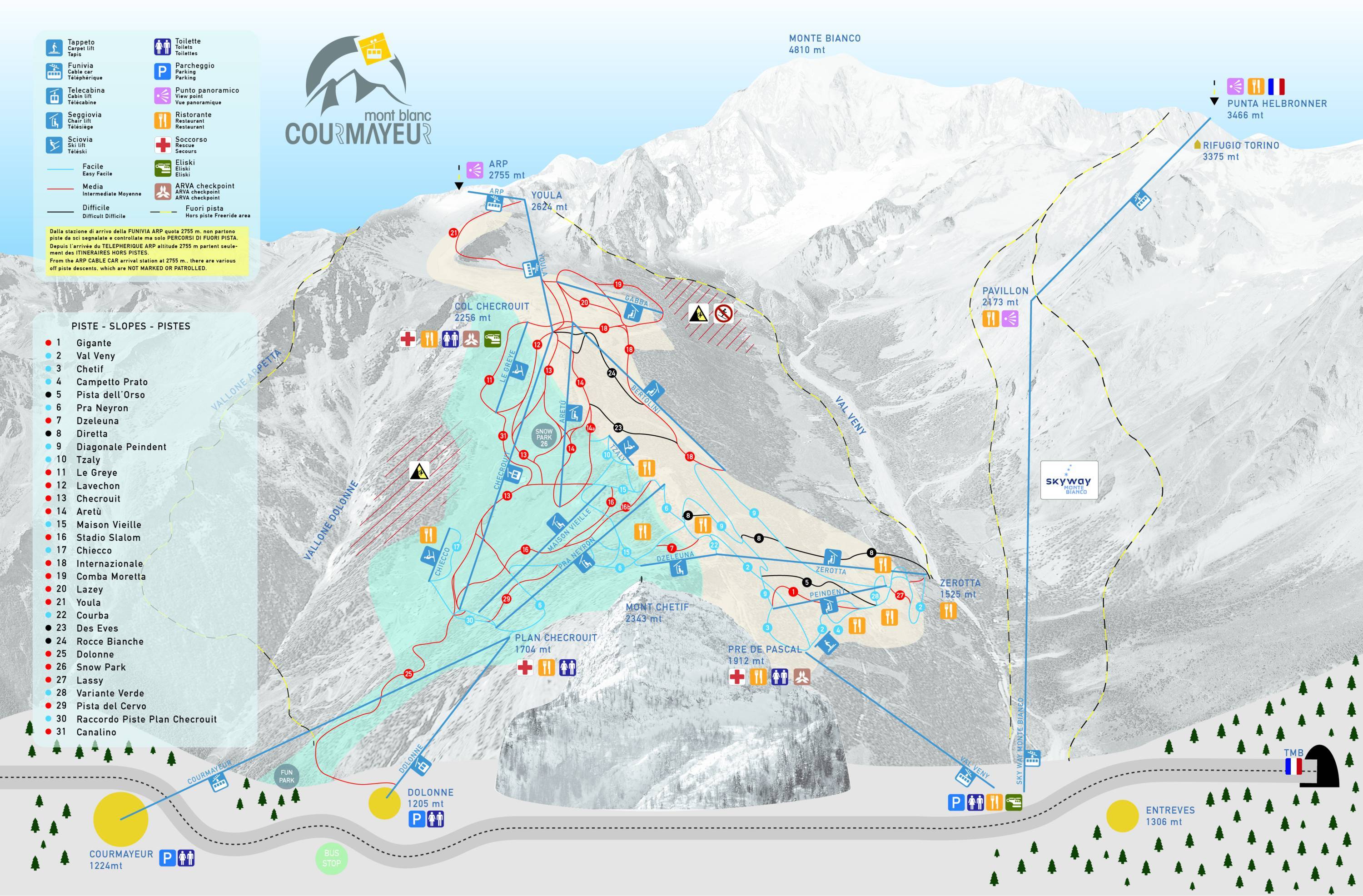 Pistenplan Courmayeur – Chécrouit/Val Veny